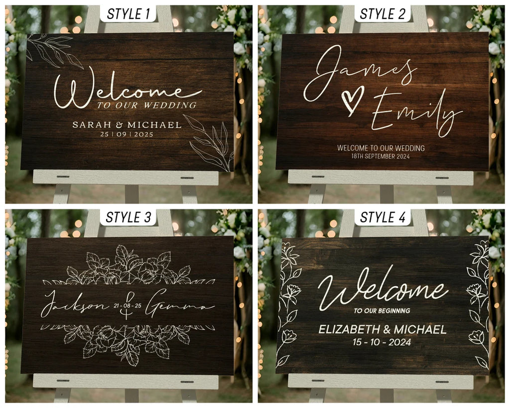 Bespoke Wedding Welcome Sign | Rustic Wood Grain Styles | Personalised ...