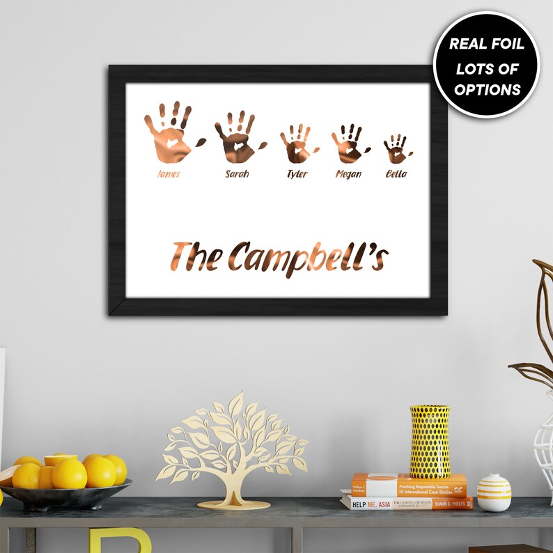 Custom Foil Metallic Family Hand Print, Personalised Foiled Family Han ...