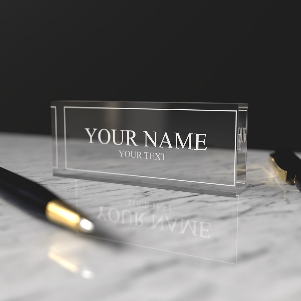 Personalised Acrylic Desk Name Plate, Custom Print on Clear Acrylic Gl ...